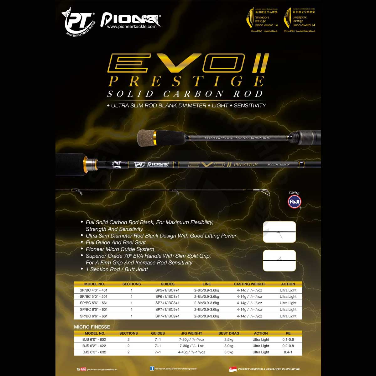 Pioneer EVO II Prestige Solid Carbon Rod SP5'6"-561 (Spinning)*คันอัลตร้าไลท์จิ๊กกิ้ง - 7 SEAS ...