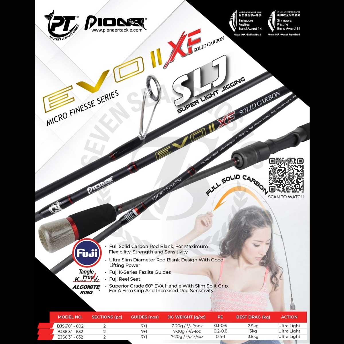 Pioneer EVO II XF Solid Carbon Rod BJS6'3"-632*PE0.2-0.8 (Spinning)*คันไมโครไลท์จิ๊กกิ้ง - 7 ...