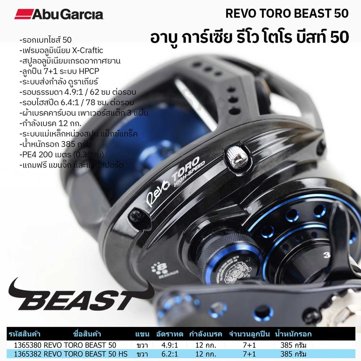 Abu Garcia Revo Toro Beast 50 REVOT2BST50HS (Right Hand)*รอกเบทแคสติ้ง ...