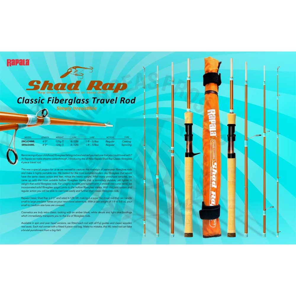 Rapala Shad Rap Classic Fiberglass Travel Rod SRS634ML (Spinning)*คัน ...